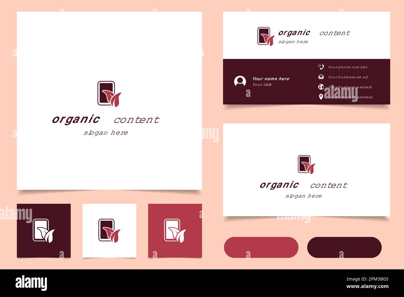 Organic content logo design with editable slogan. Branding book and ...