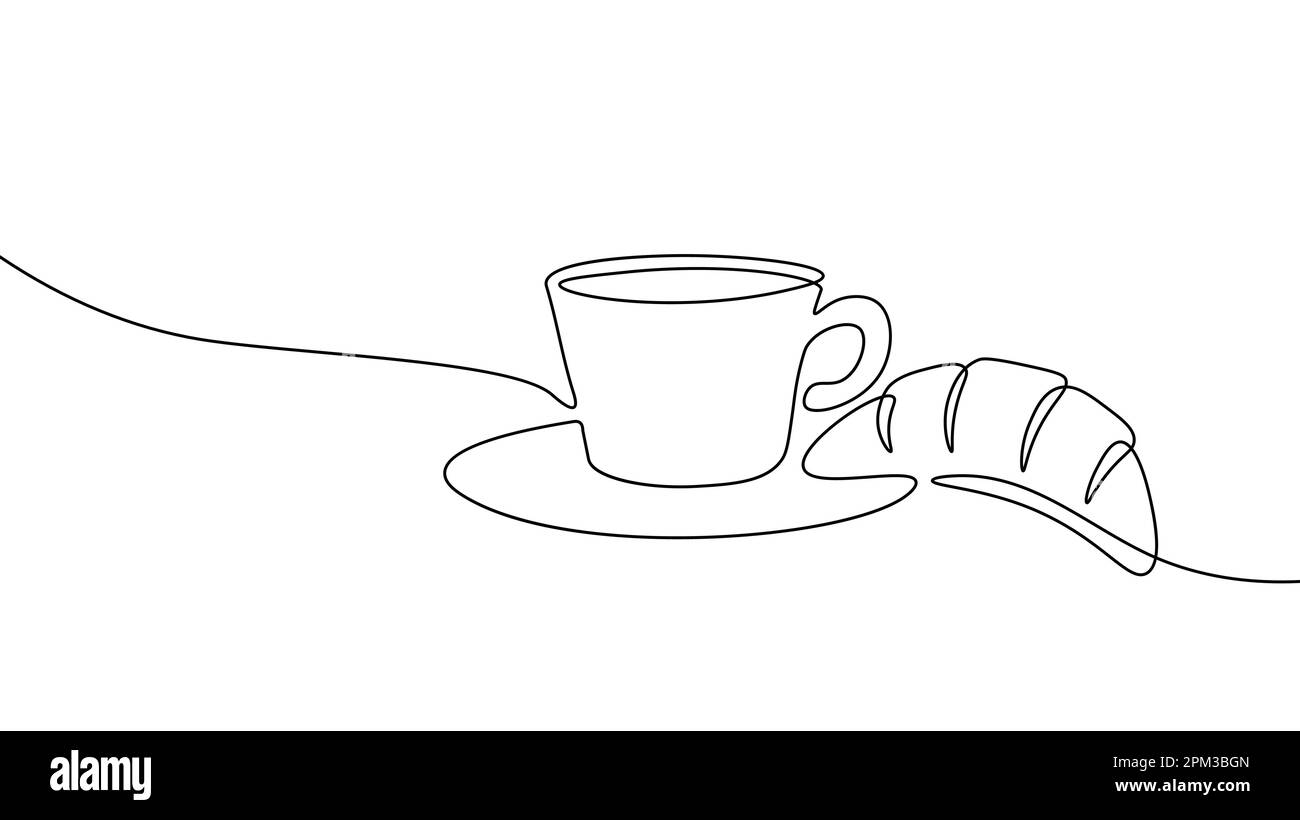 Single continuous line croissant art. Coffee morning cafe french bakery ...
