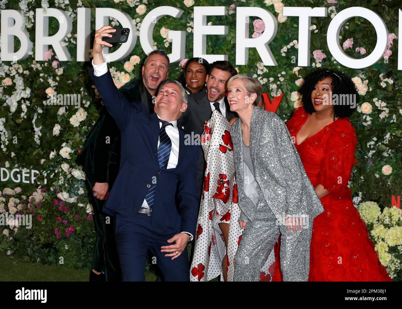 Chris Van Dusen, Ted Sarandos, Simone Ashley, Jonathan Bailey, Betsy ...