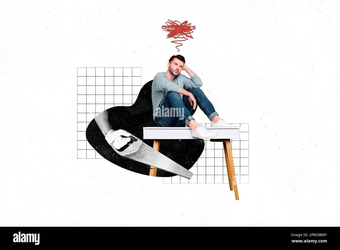 Creative photo collage sketch artwork illustration of upset sad unhappy ...