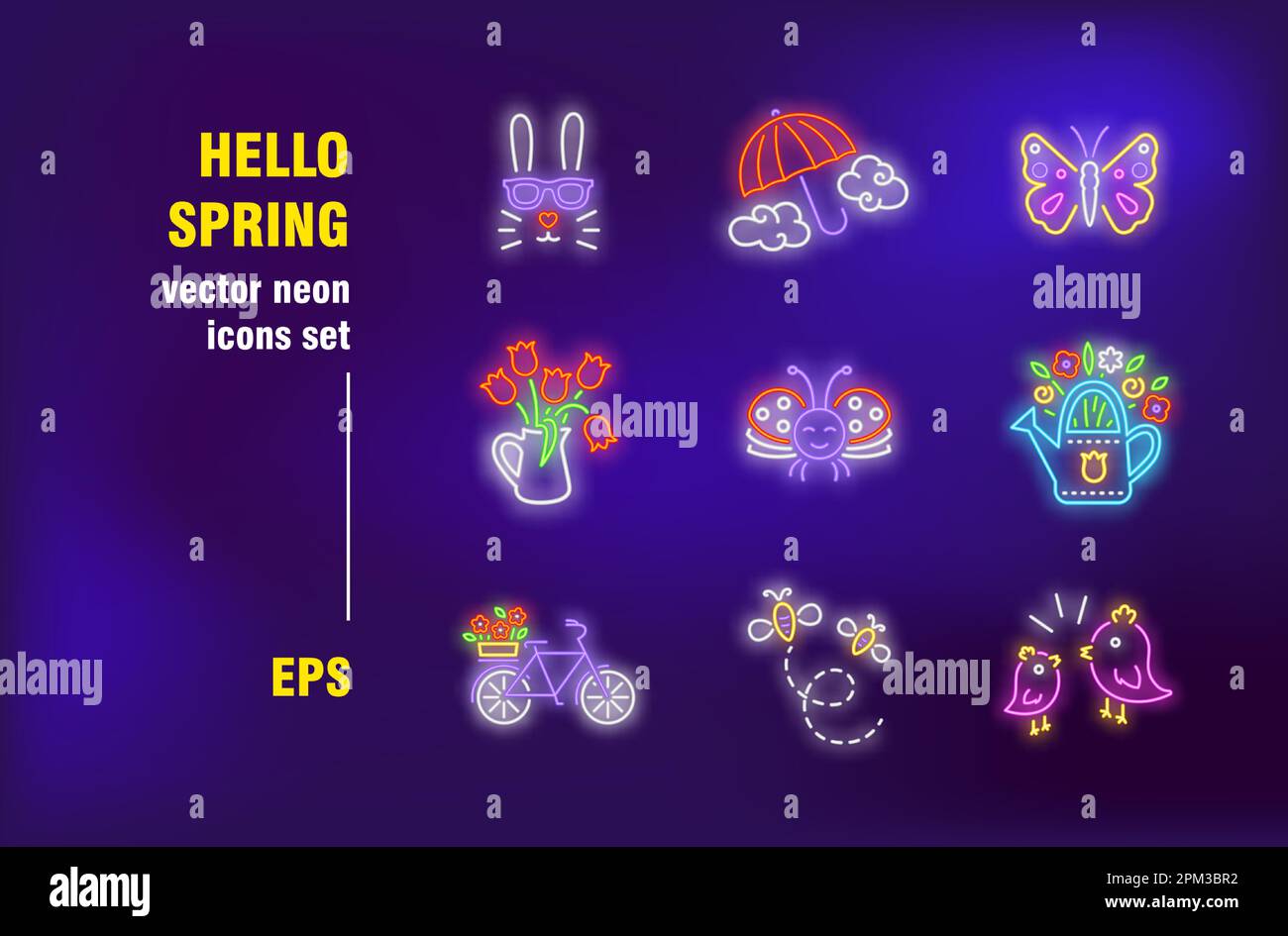 Hello spring neon signs set Stock Vector Image & Art - Alamy