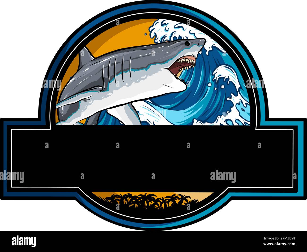 white Shark fish logo with wave vector illustration digital design ...