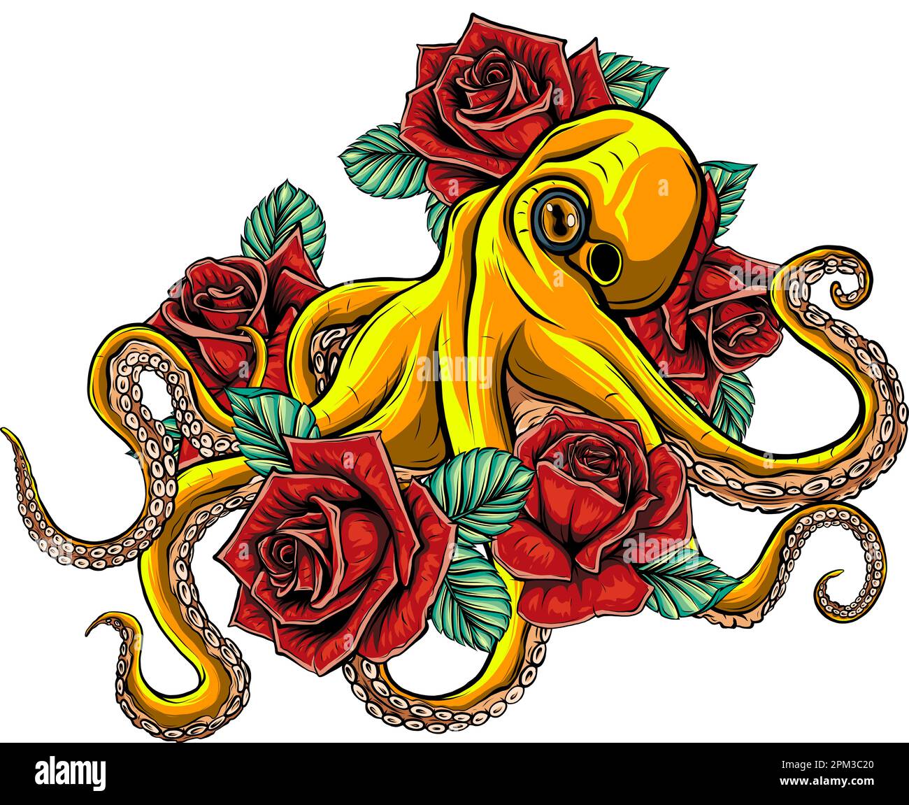 octopus with red roses vector illustration design digital draw Stock ...