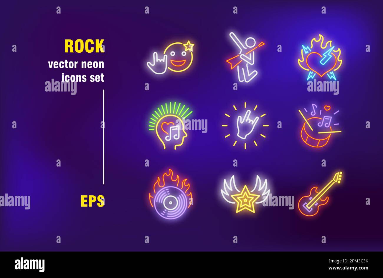 Rock music neon sign set Stock Vector Image & Art - Alamy