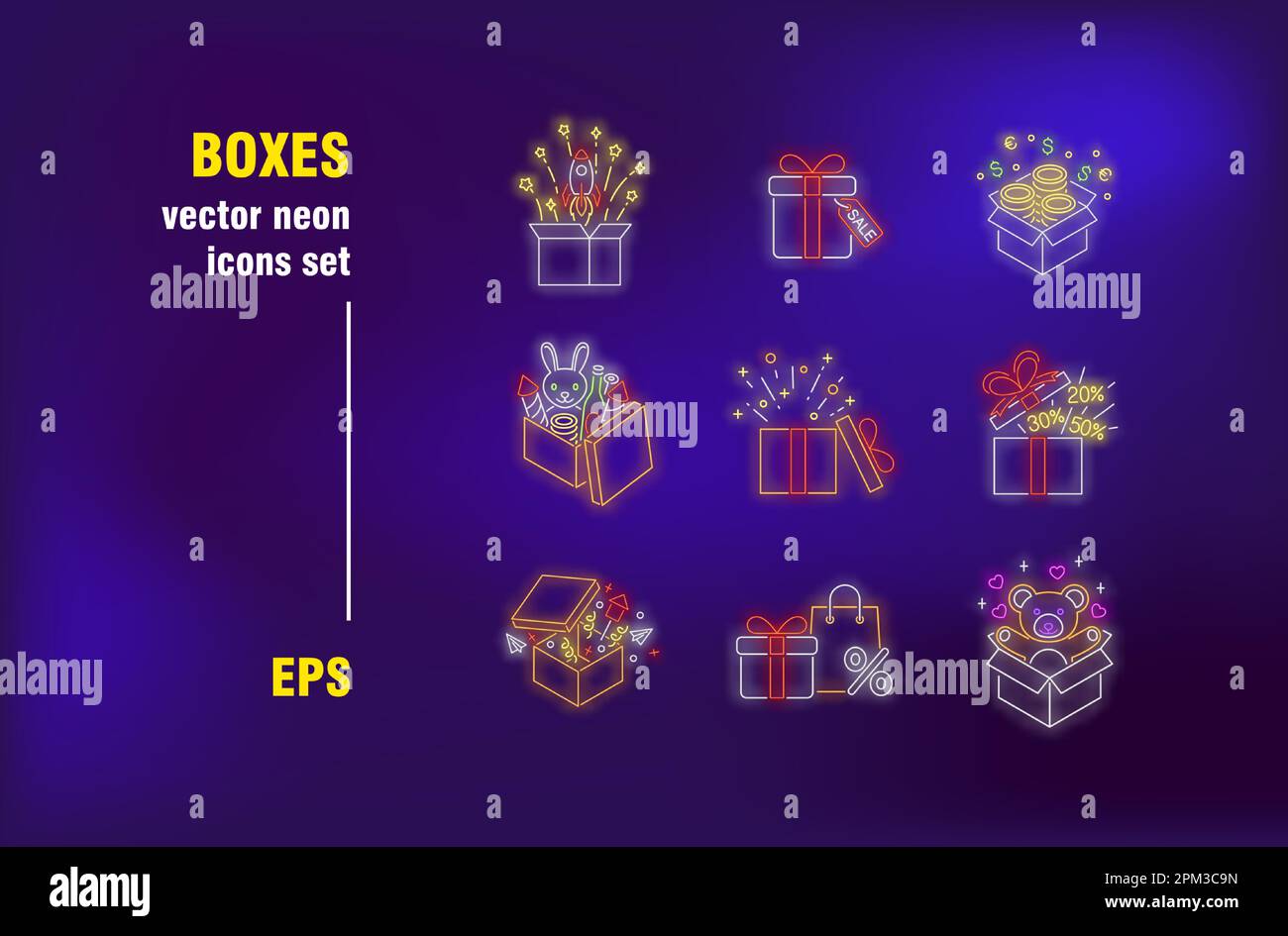Boxes set in neon style Stock Vector Image & Art - Alamy