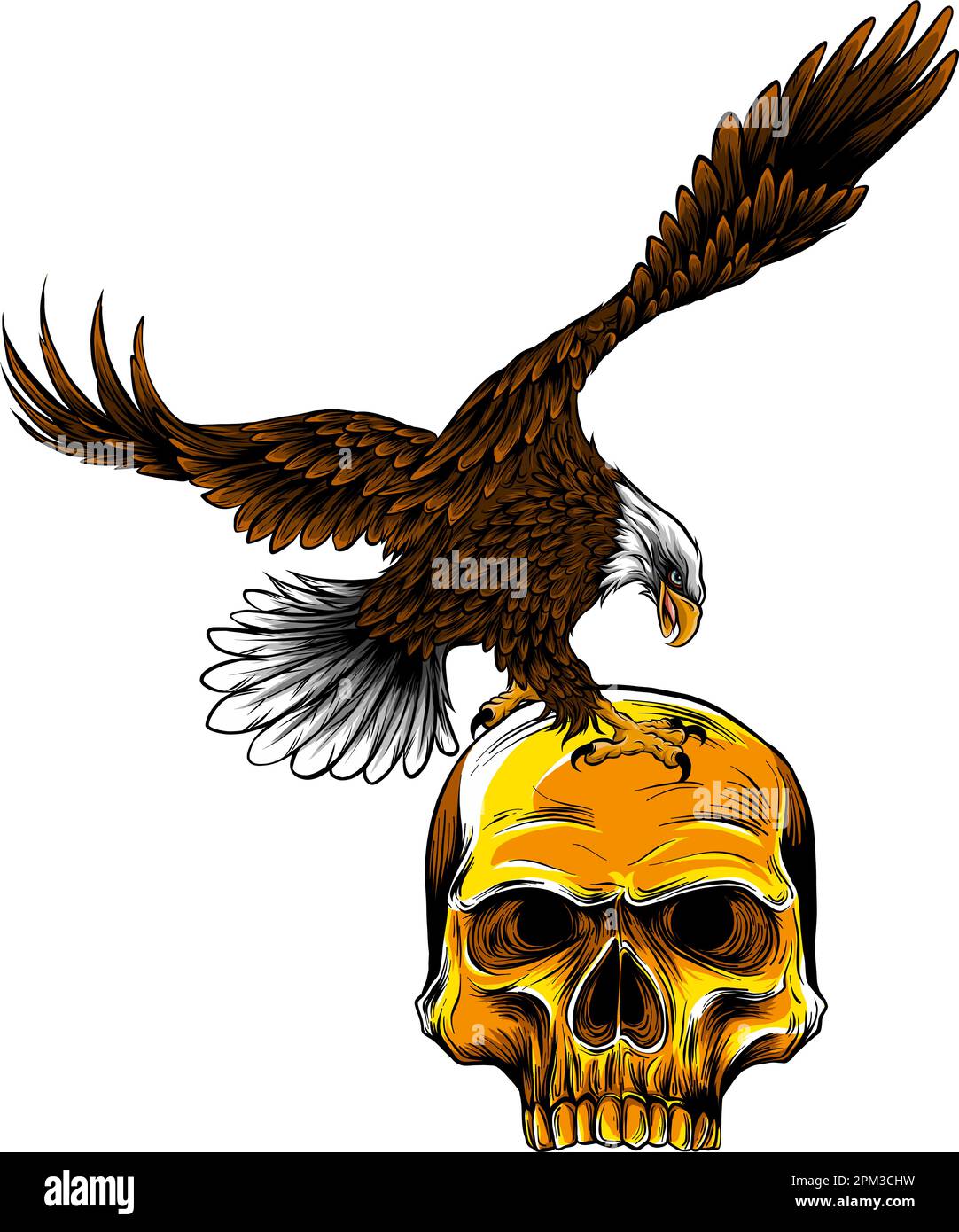 vector illustration of Eagle on human Skull hand draw Stock Vector ...
