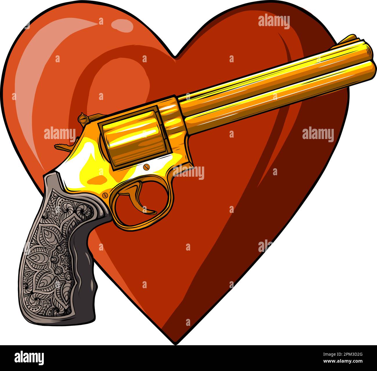 Classic Gold Revolver Vector Illustration On White Background Stock