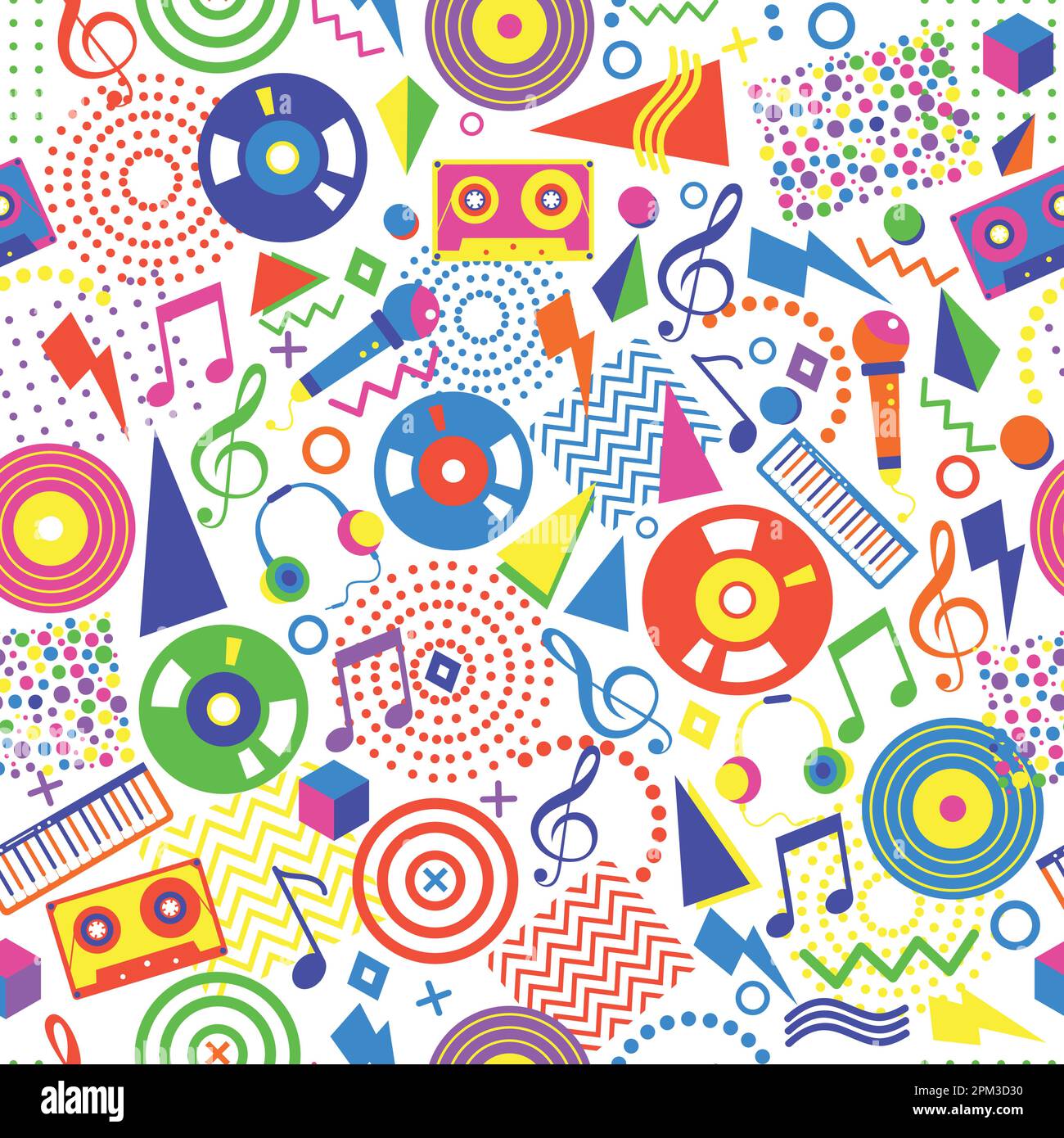 Retro Pop Eighties Musi Disco Seamless Pattern. Futuristic 80 s ...