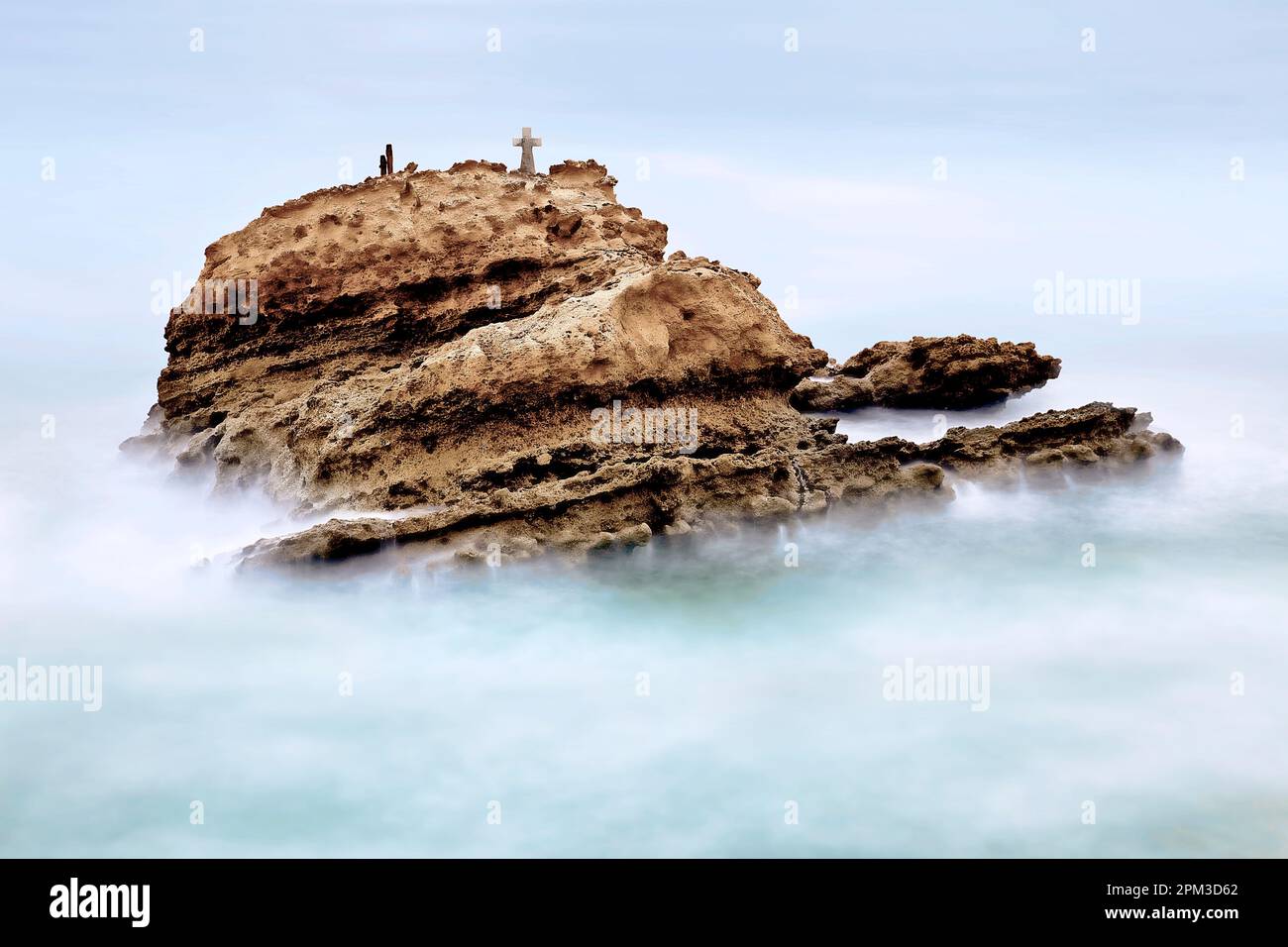 Rock with Cross, Biarritz, Aquitaine, Basque Country, France Stock ...