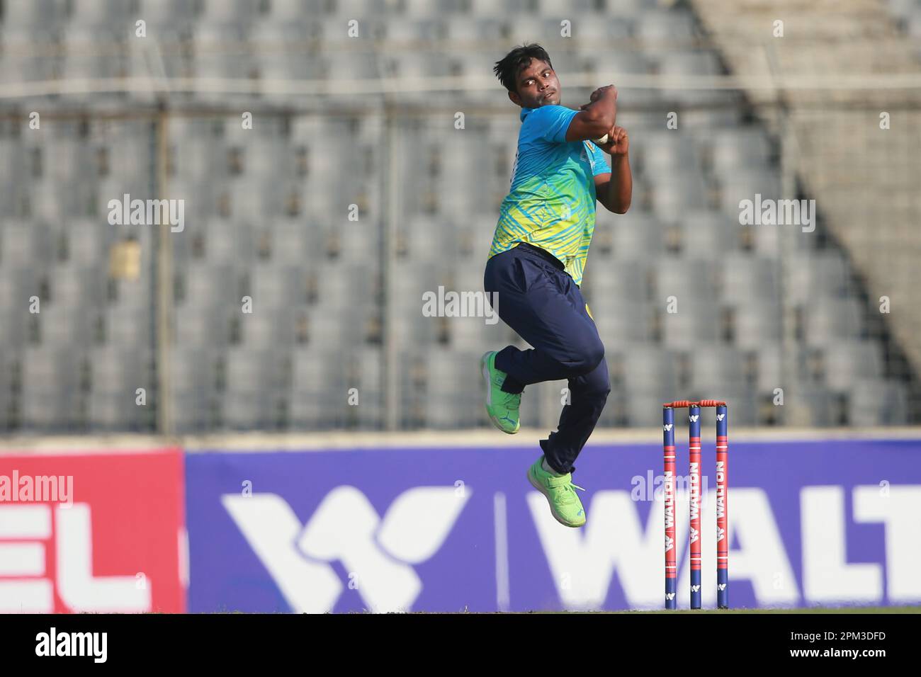Tanvir Islam bowl during the Dhaka Premier Division Cricket League 2022 ...