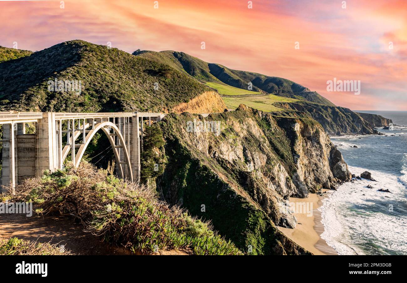 Bixby Bridge, one of the most iconic bridges in California Stock Photo ...