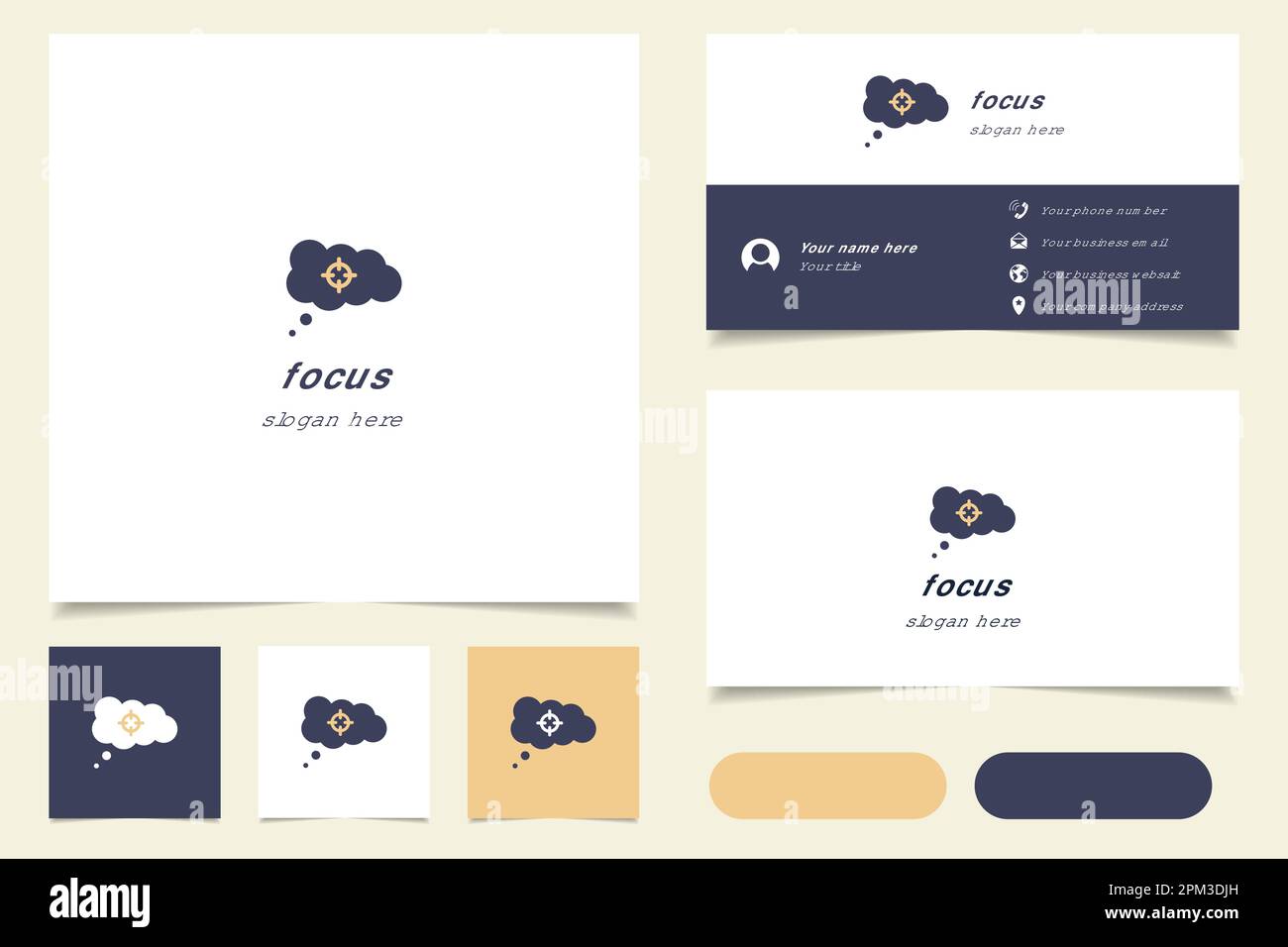 Focus logo design with editable slogan. Branding book and business card ...