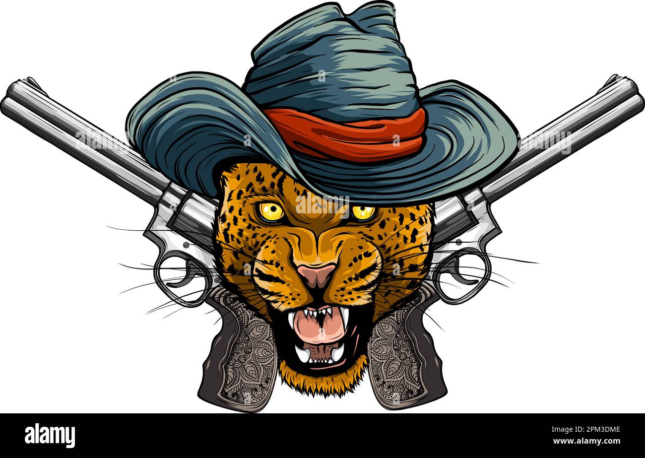 leopard head with guns logo mascot design Stock Vector Image & Art - Alamy