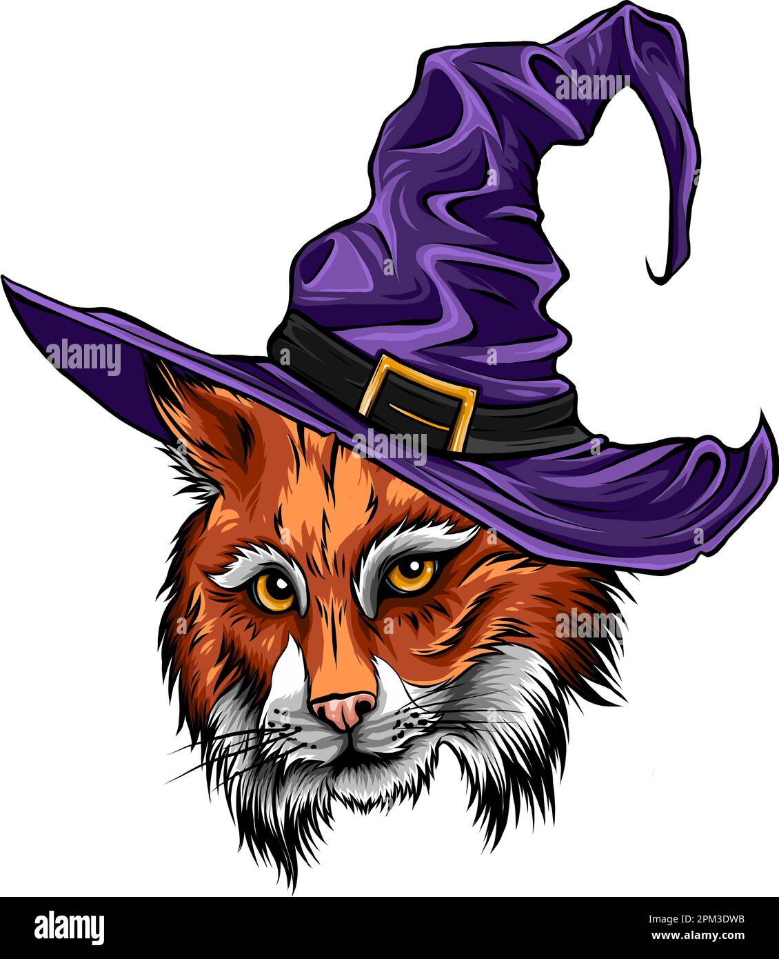 head lynx with witch hat vector illustration on white background ...