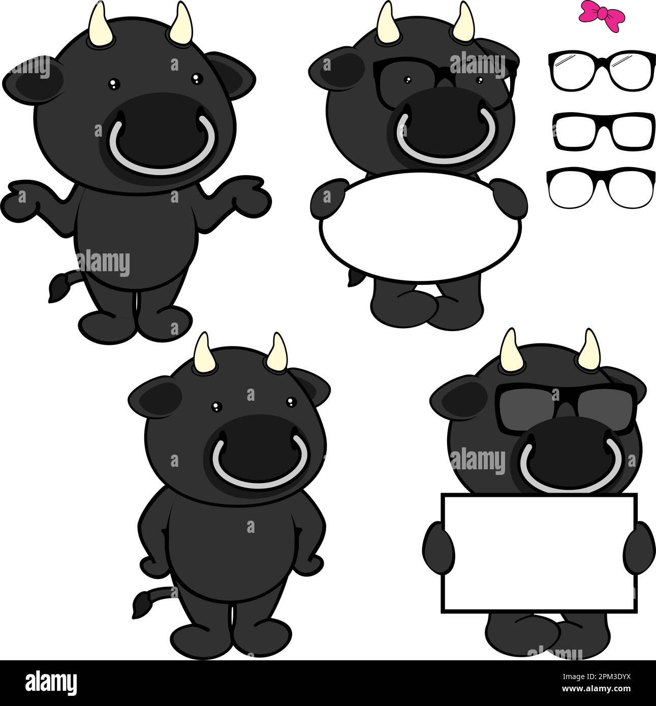 chibi bull kid cartoon billboard and glasses pack illustration in ...