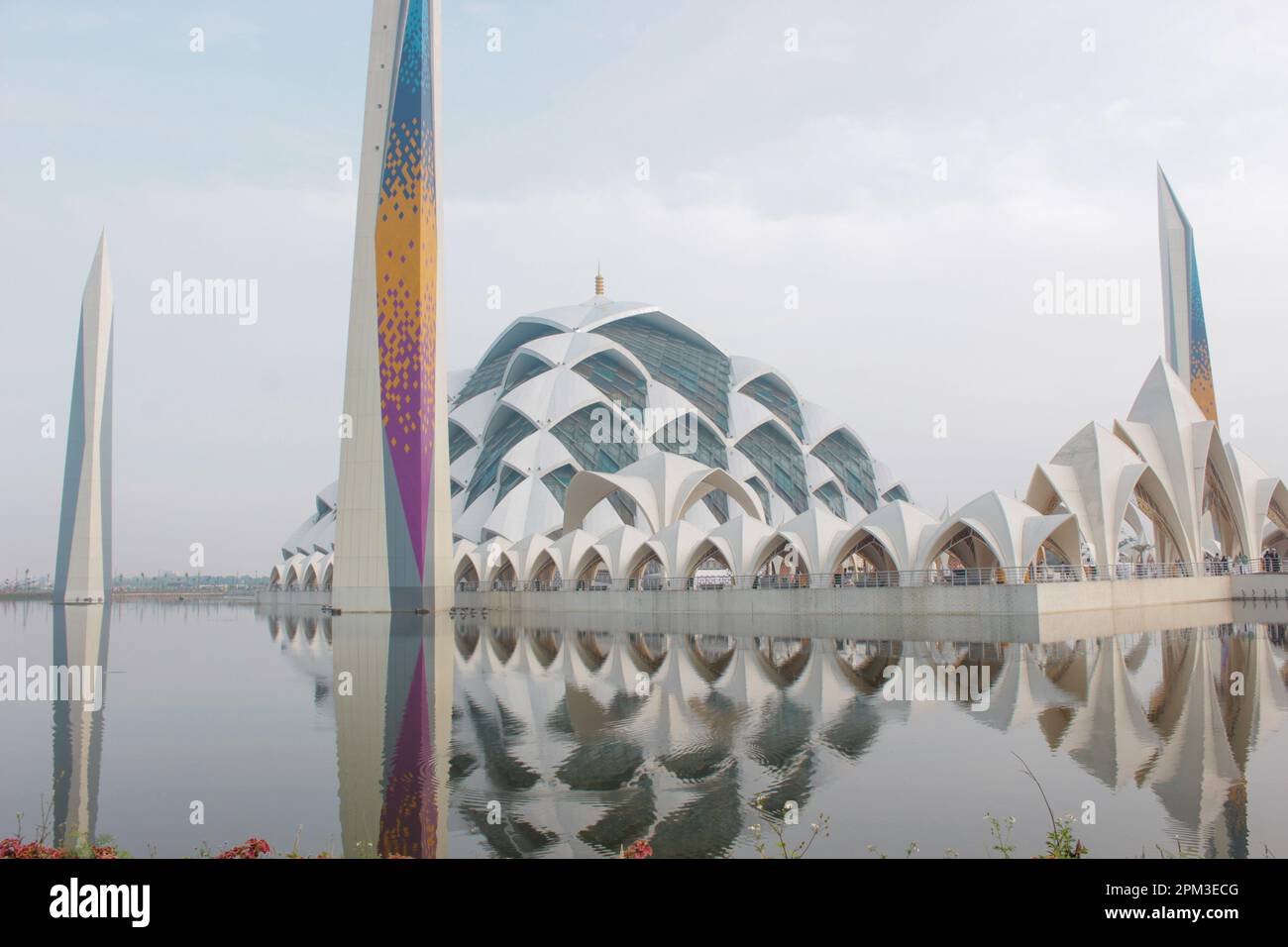 Landscape grand mosque of al jabbar with slightly cloudy skies in the ...