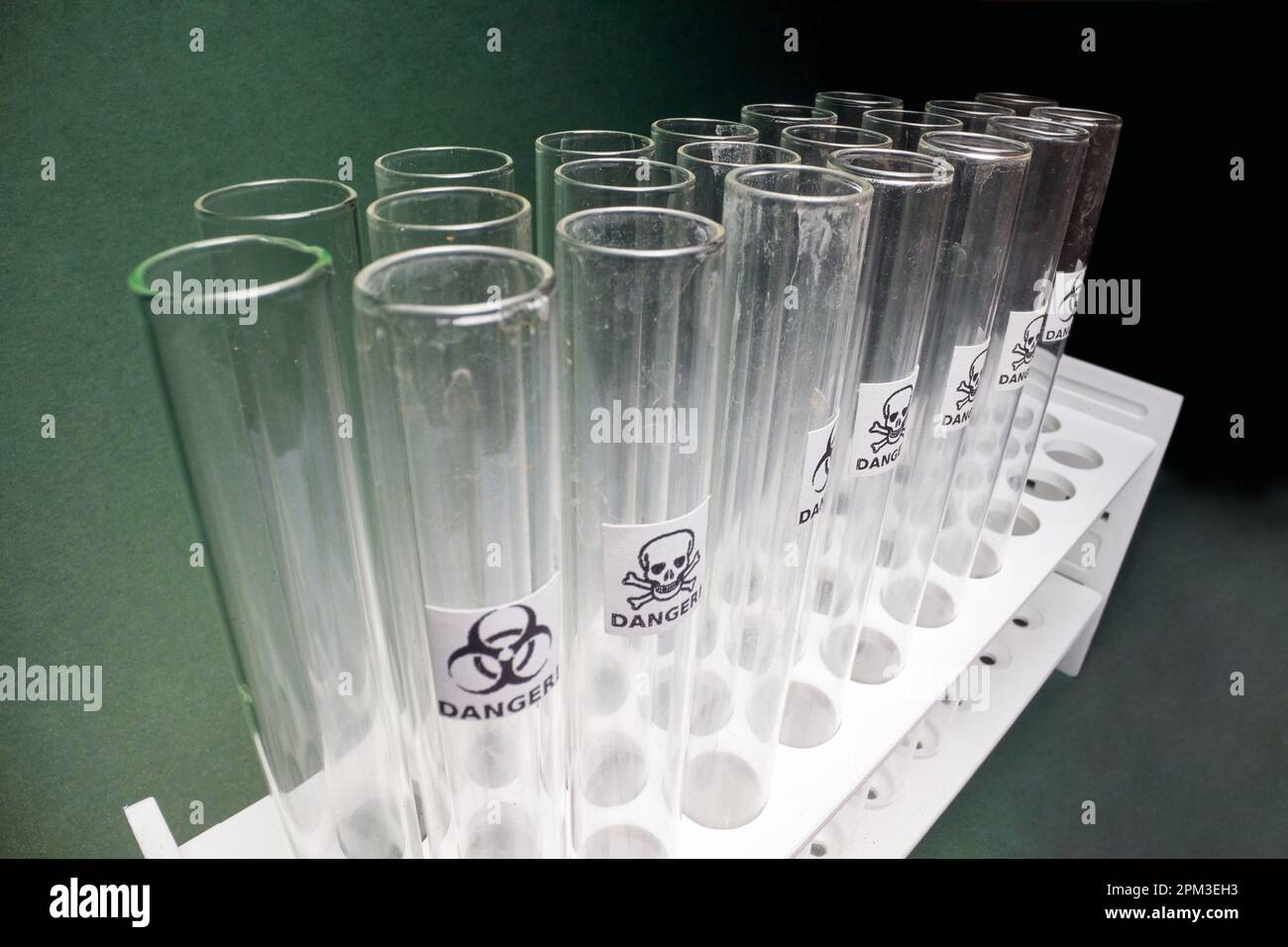 Close-up view of test-tubes in the stand in the sterile environment ...