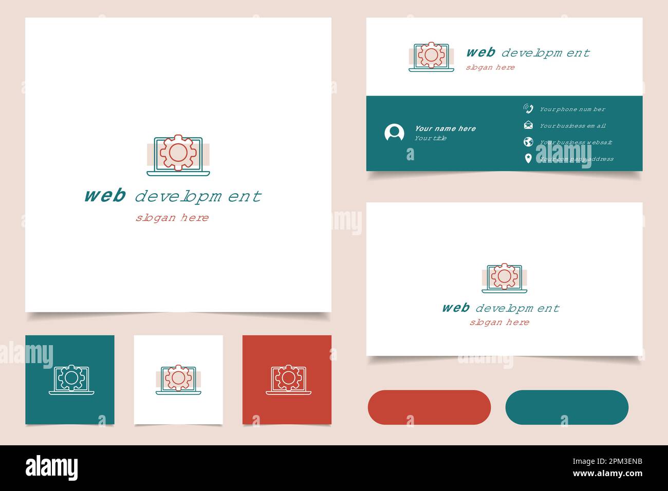 Web development logo design with editable slogan. Branding book and ...