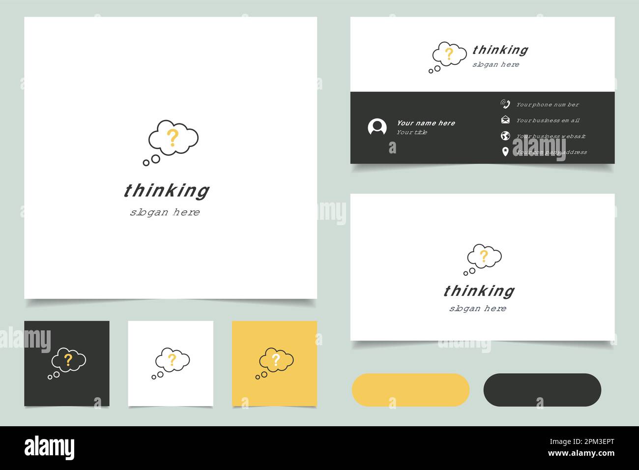 Thinking logo design with editable slogan. Branding book and business ...