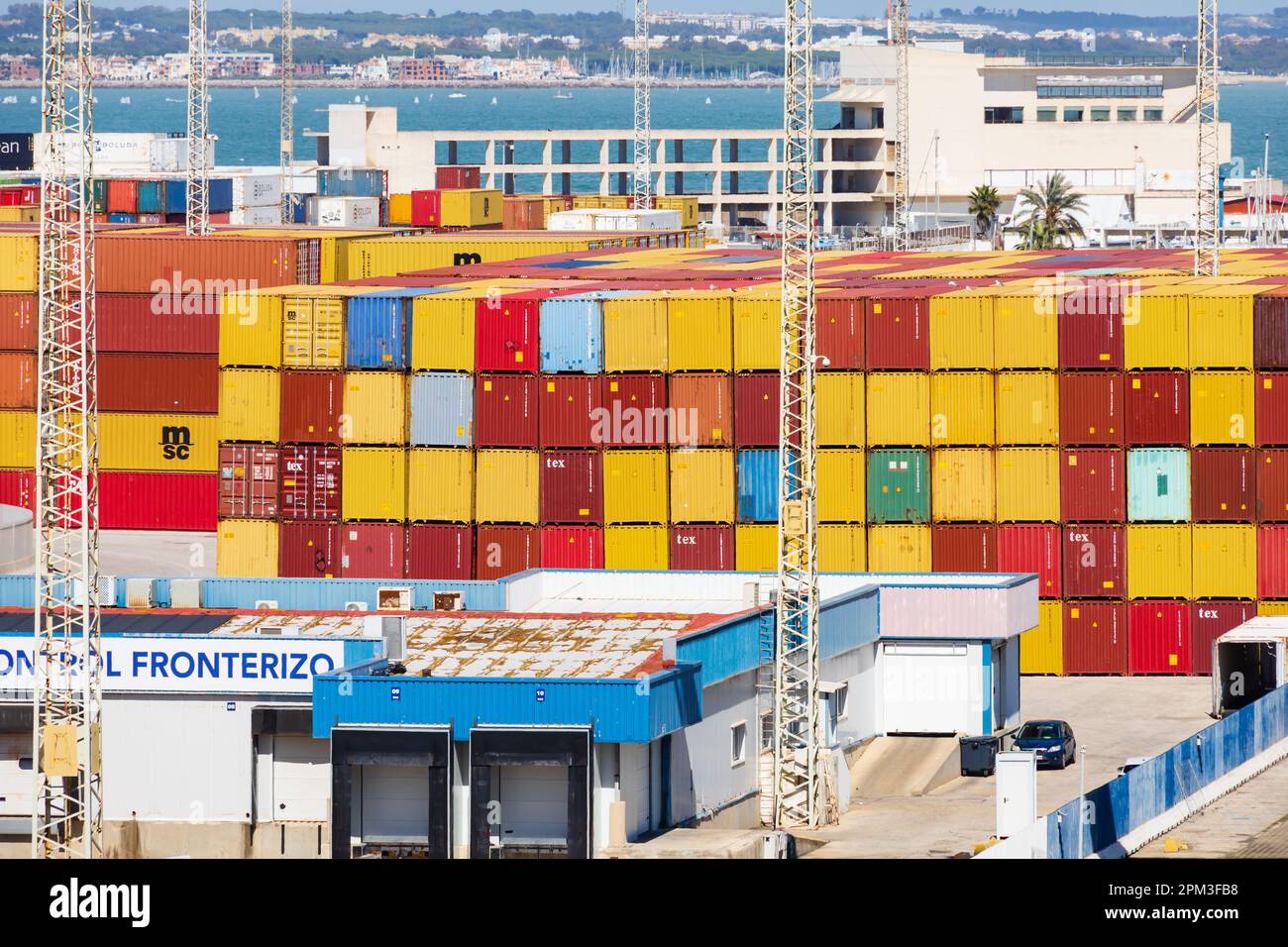 Stacked containers at the container port, Cadiz, Andalusia, Spain Stock ...