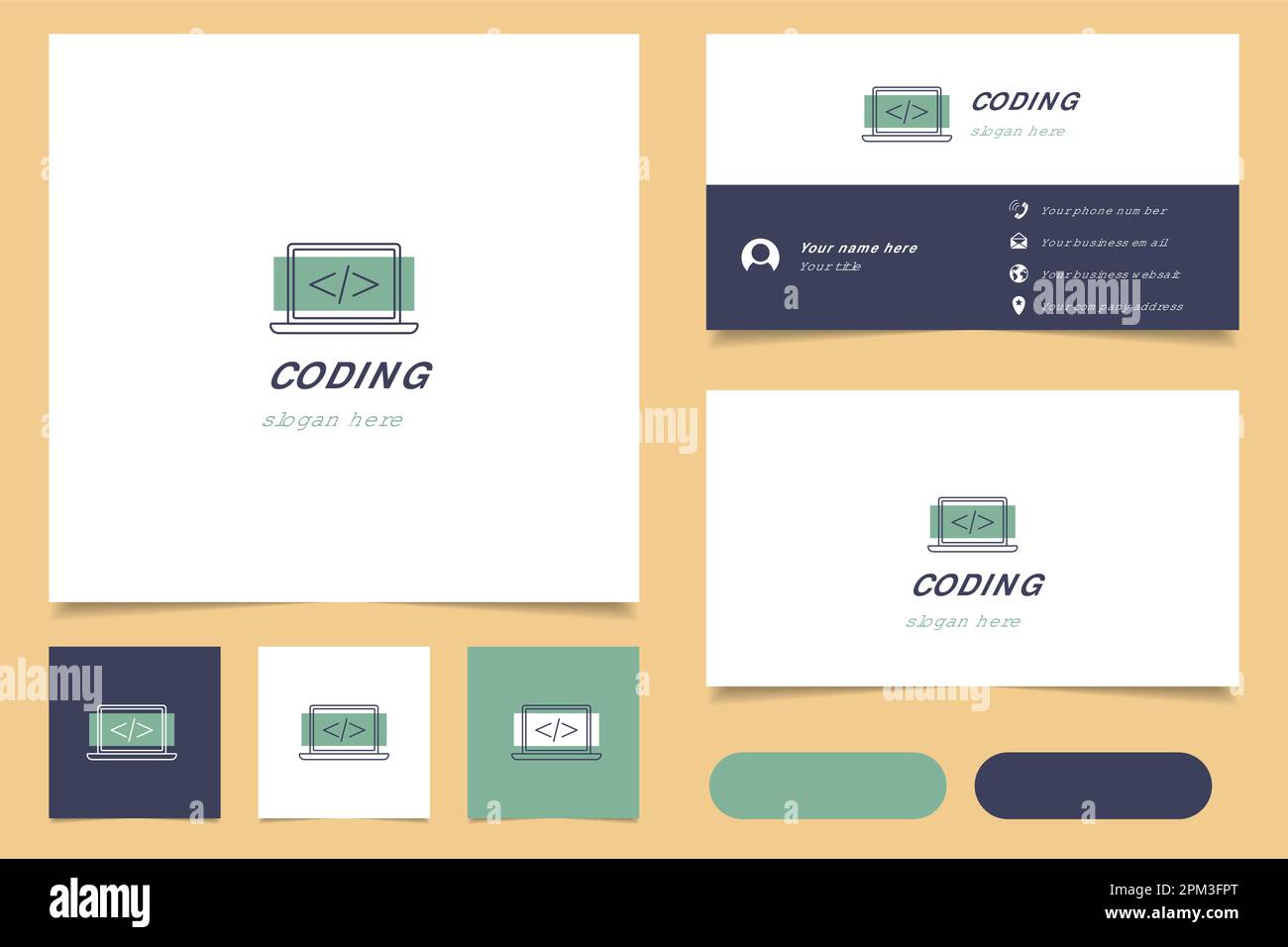 Coding logo design with editable slogan. Branding book and business card template Stock Vector ...