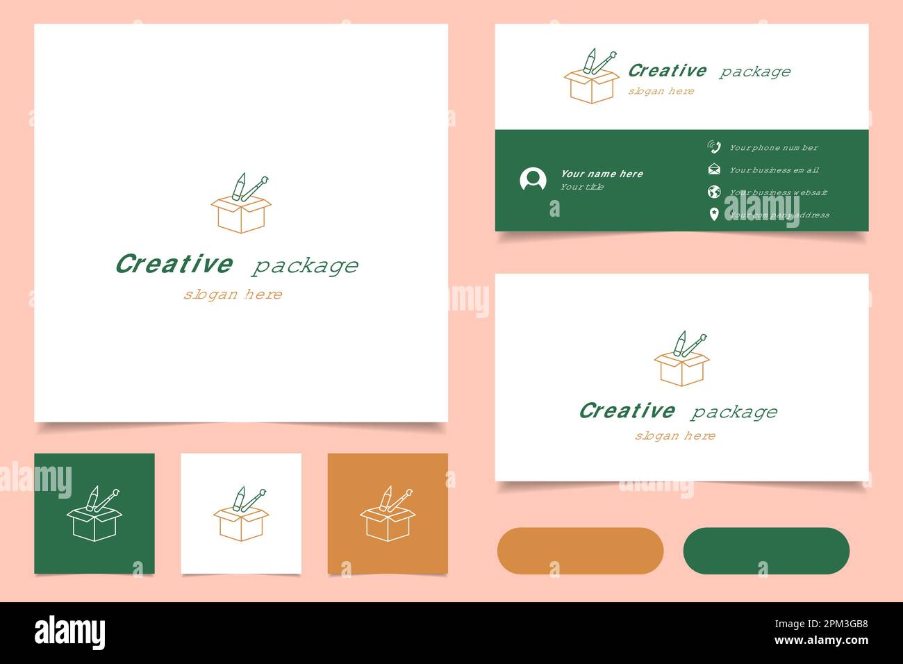 Creative package logo design with editable slogan. Branding book and ...
