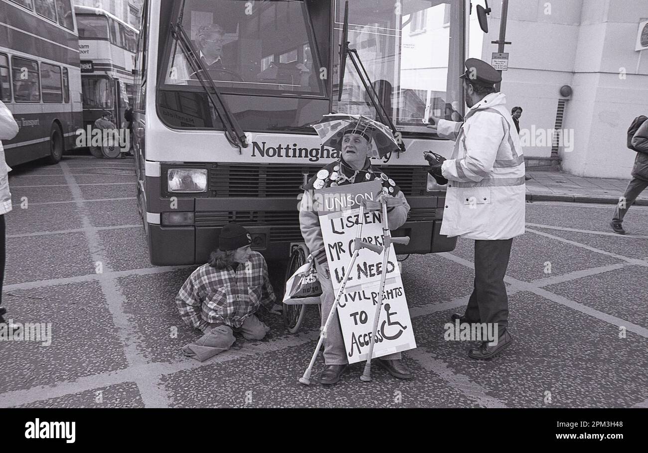 Disability access protest, public transport, Nottingham UK 1990s Stock ...