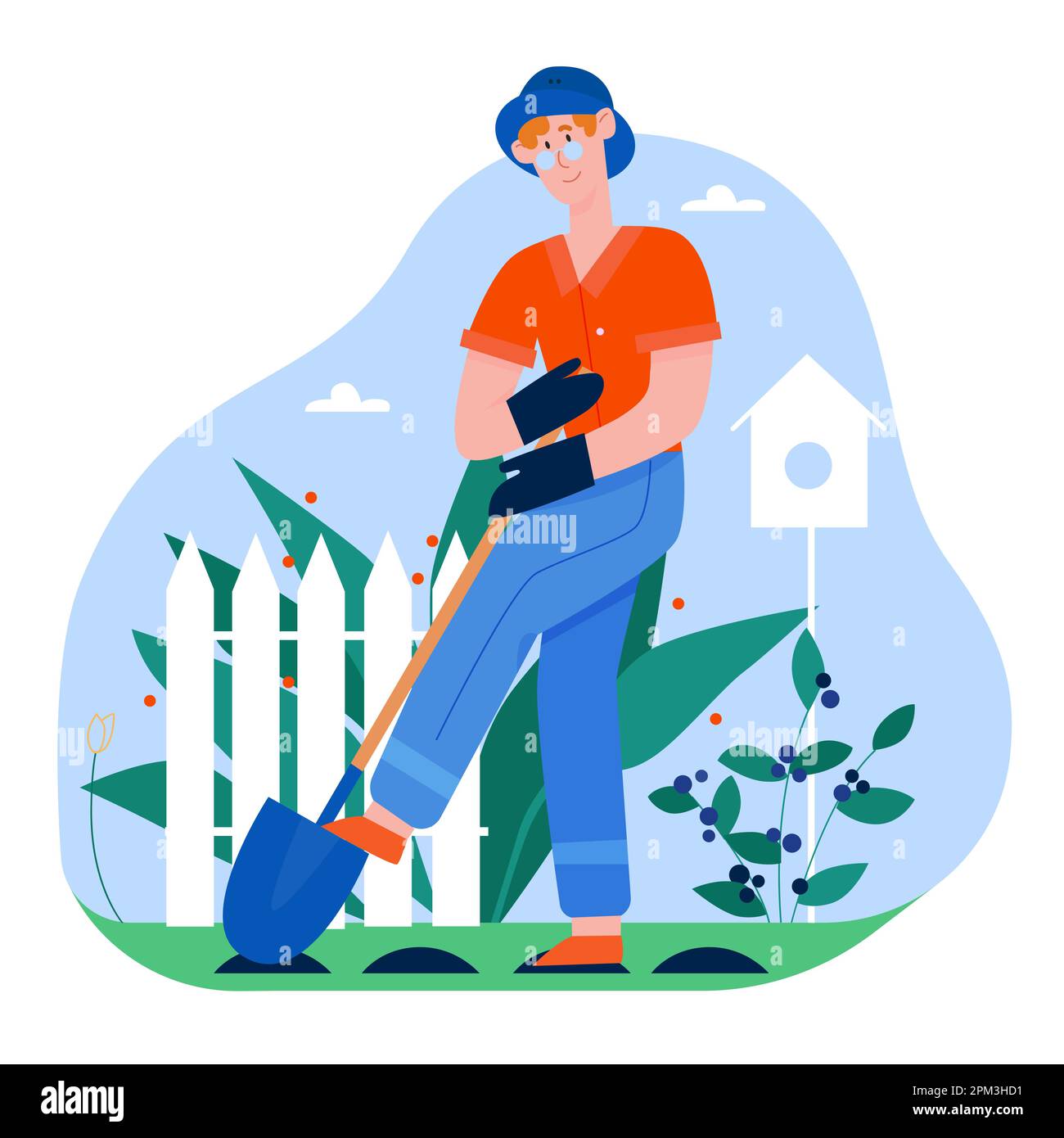 Young farmer digging garden. Farming outdoor activity, agriculture ...