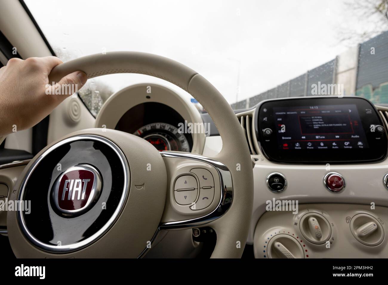 Porto, Portugal - 01.04.2023: Driving a Fiat 500, beautiful white ...