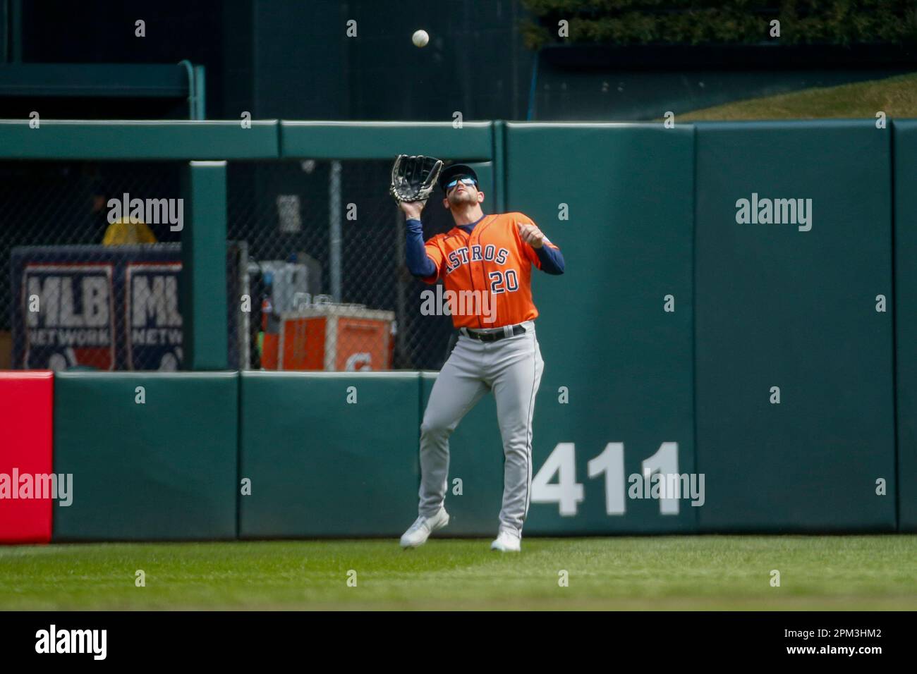 Houston Astros center fielder Chas McCormick fields a ball hit by the ...