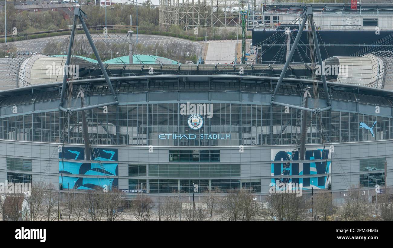 An aerial view of the Etihad Stadium ahead of the UEFA Champions League ...