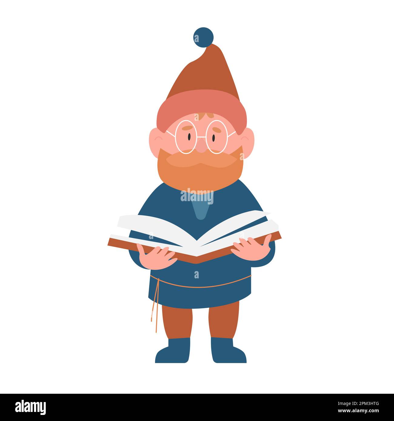 Smart gnome reading a book. Fairytale intelligent dwarf, funny gnome in ...