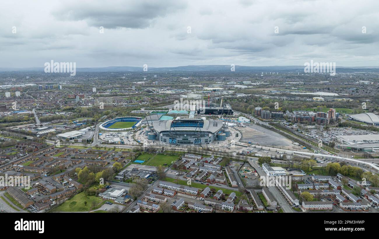 An aerial view of the Etihad Stadium ahead of the UEFA Champions League ...