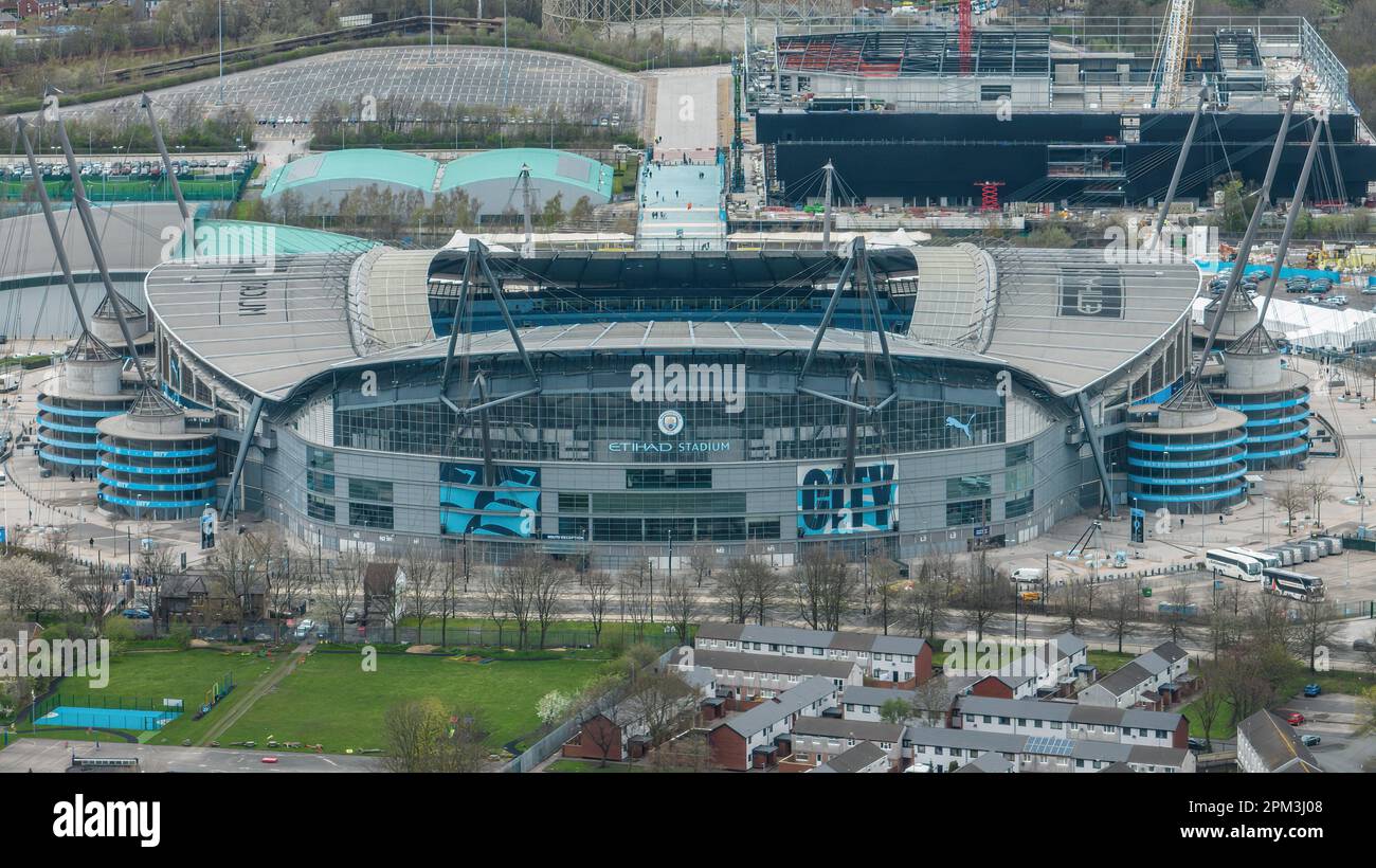 An aerial view of the Etihad Stadium ahead of the UEFA Champions League ...