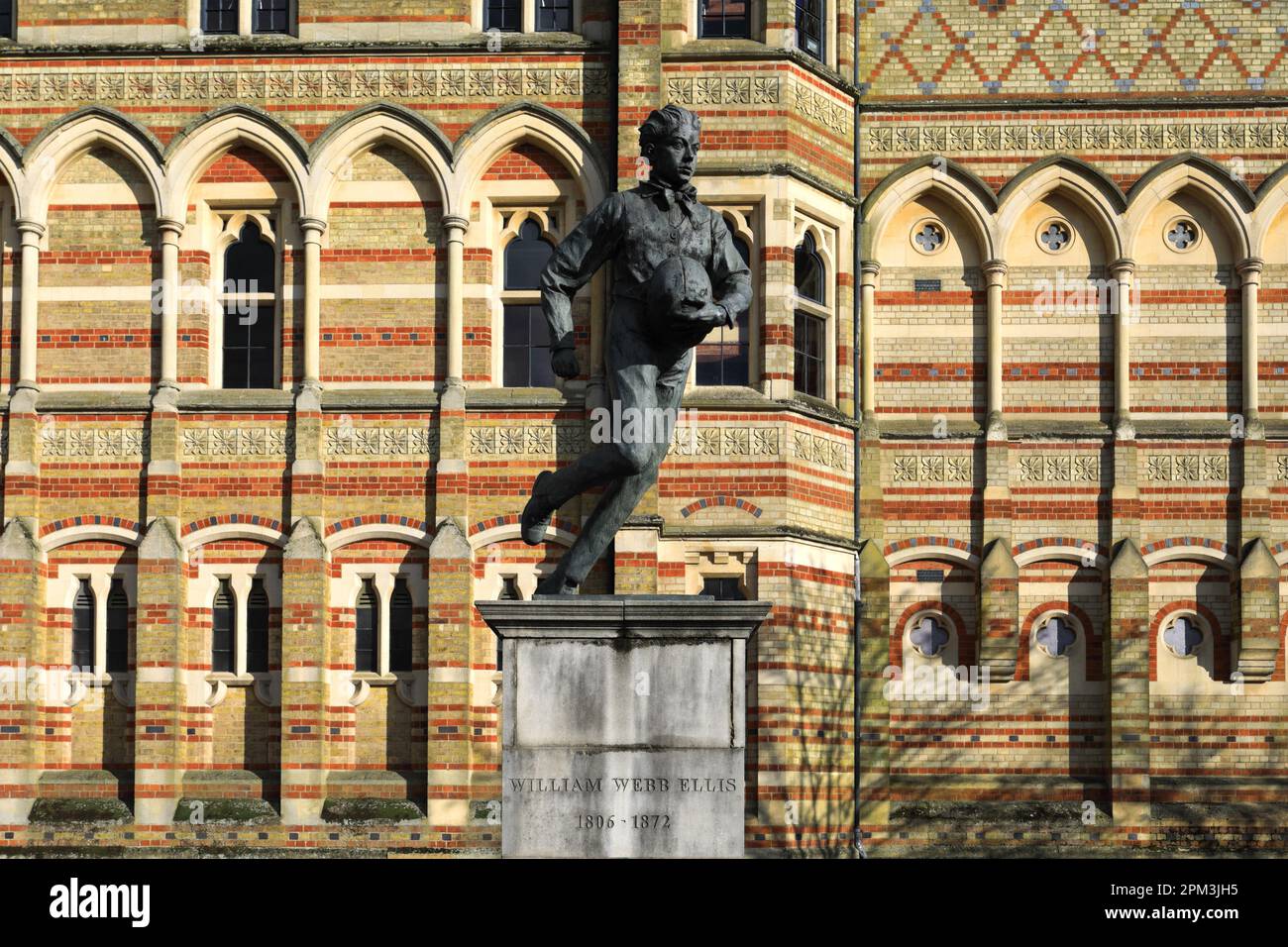 Statue of William Webb Ellis outside Rugby School, Rugby town ...