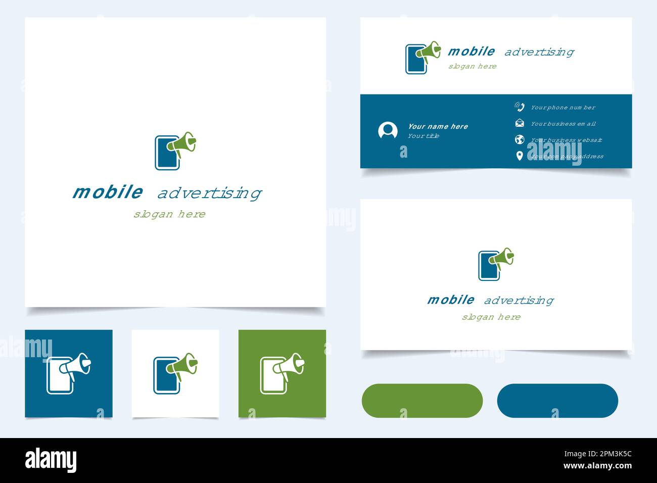 Mobile advertising logo design with editable slogan. Branding book and ...