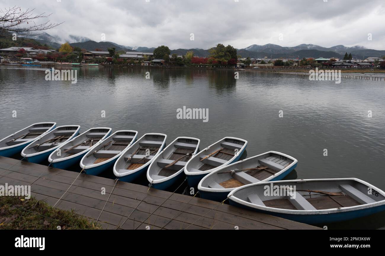 Rowing boats on the Katsura River Arashiyama, Kyoto, Japan Stock Photo ...