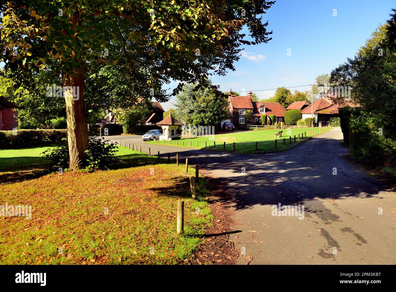 The village green in Alderbury, near Salisbury, Wiltshire, with ornate ...