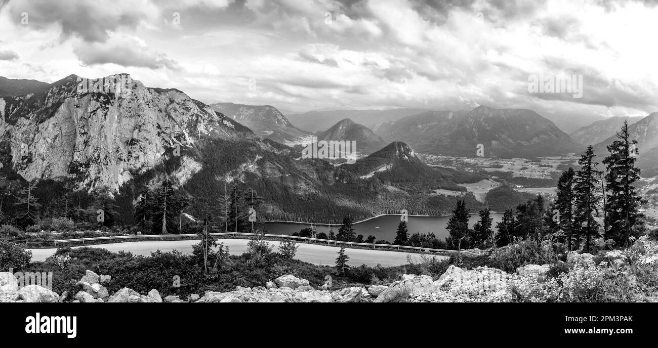 Mountain lake alpine panorama Black and White Stock Photos & Images - Alamy