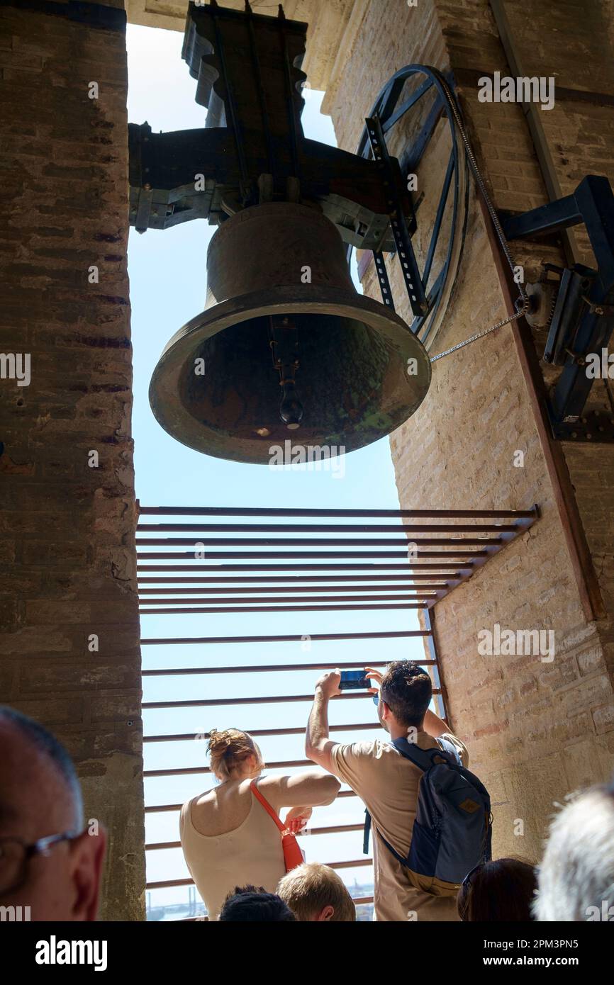 The bells inside La Giralda (Bell tower) at Catedral De Sevilla ...