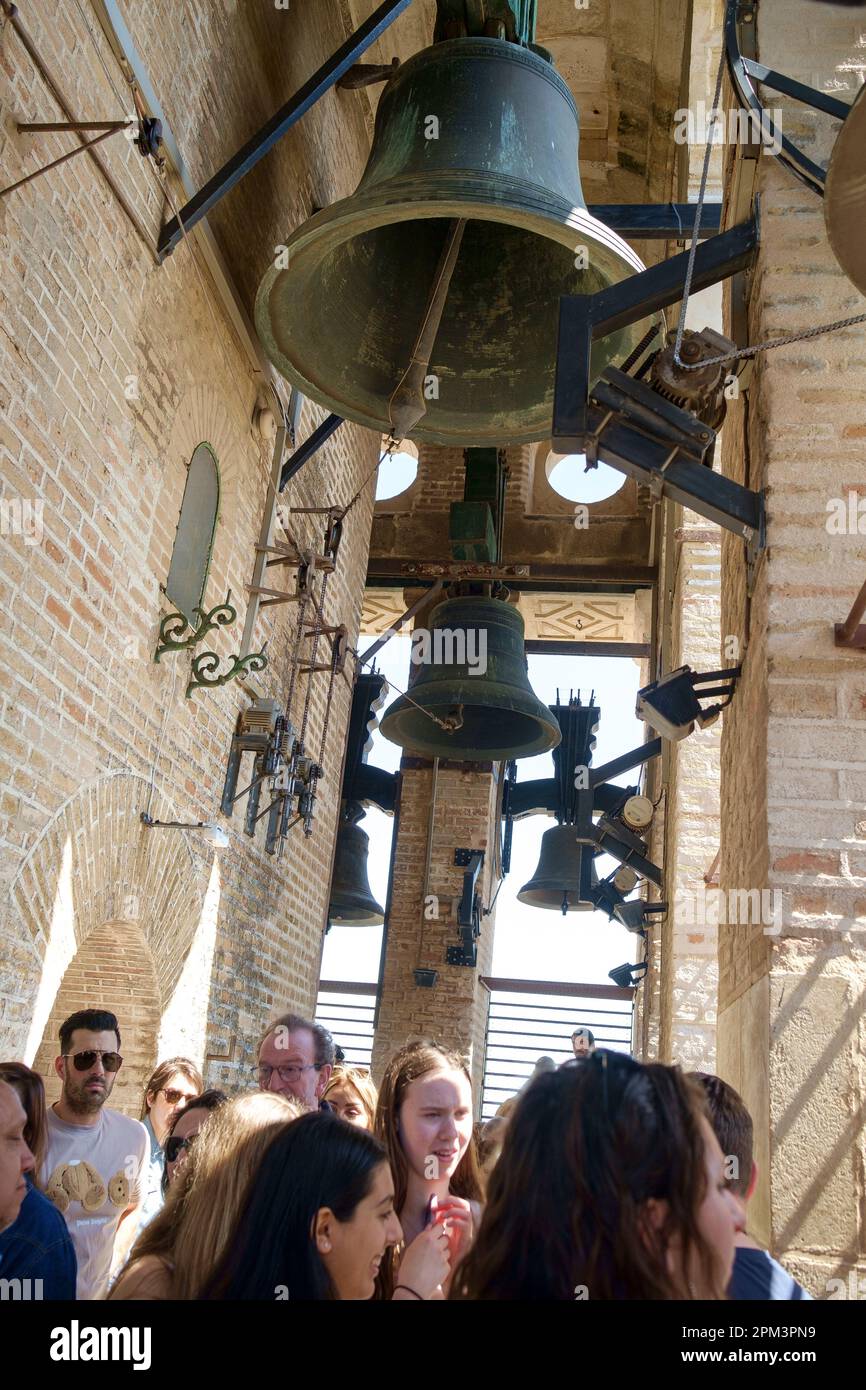 The bells inside La Giralda (Bell tower) at Catedral De Sevilla ...