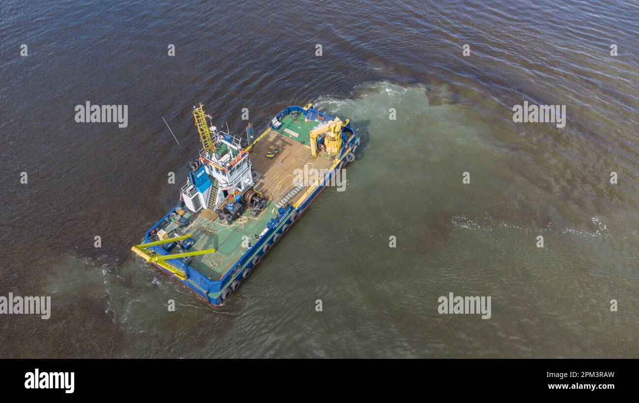 Aberdeen Harbour Scotland. Dredger UKD Seahorse at work in the harbour ...