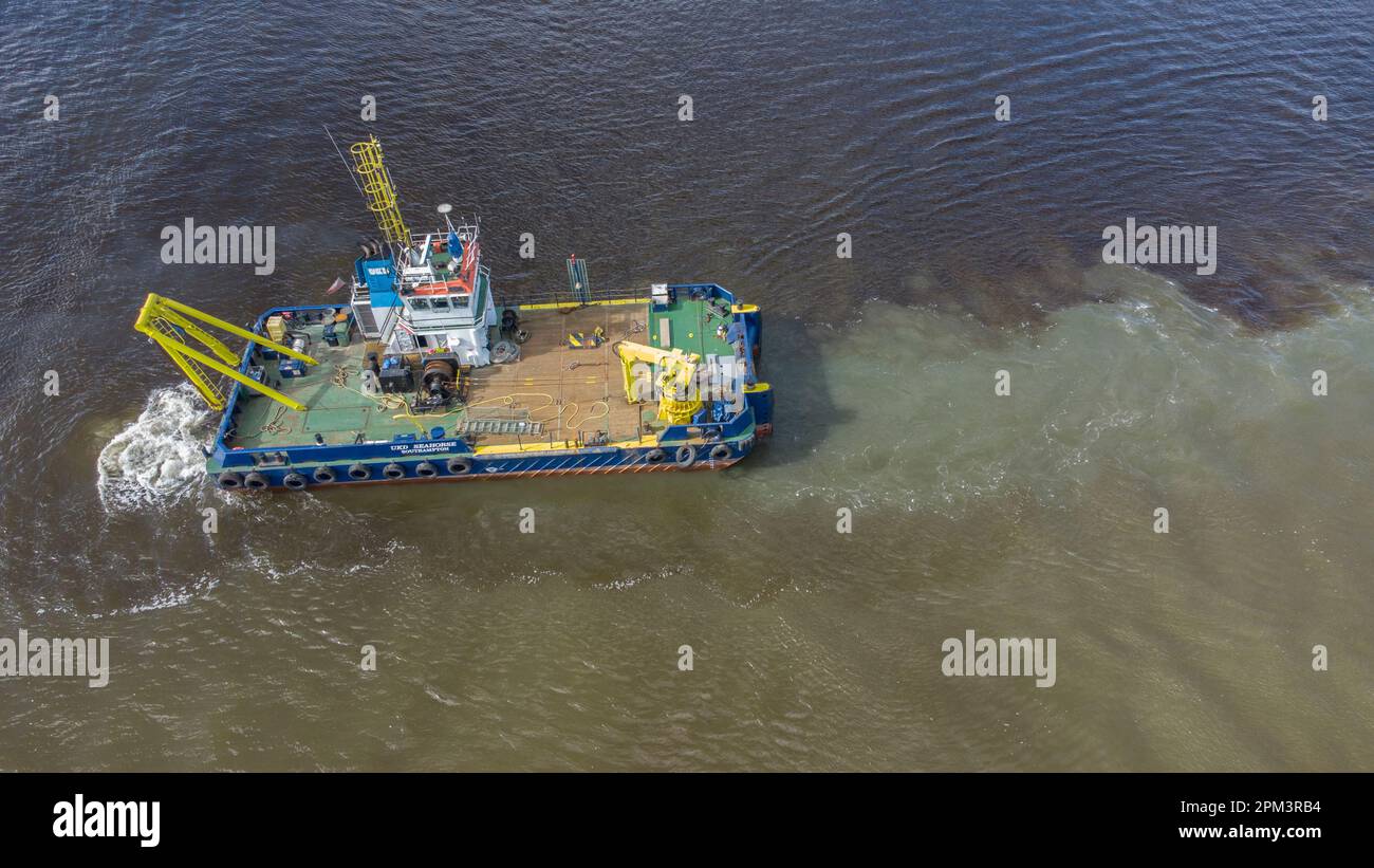 Aberdeen Harbour Scotland. Dredger UKD Seahorse at work in the harbour ...