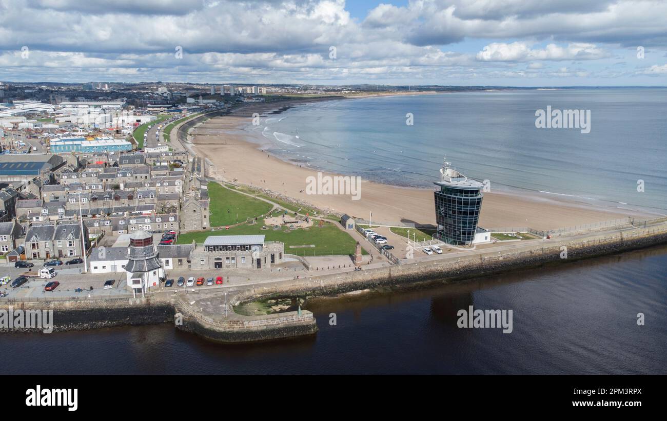 Aberdeen Harbour Scotland, Footdee area with control tower Stock Photo ...