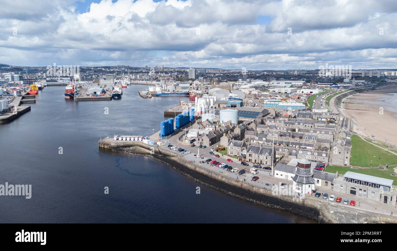 Aberdeen Harbour Scotland, Footdee area with control tower Stock Photo ...