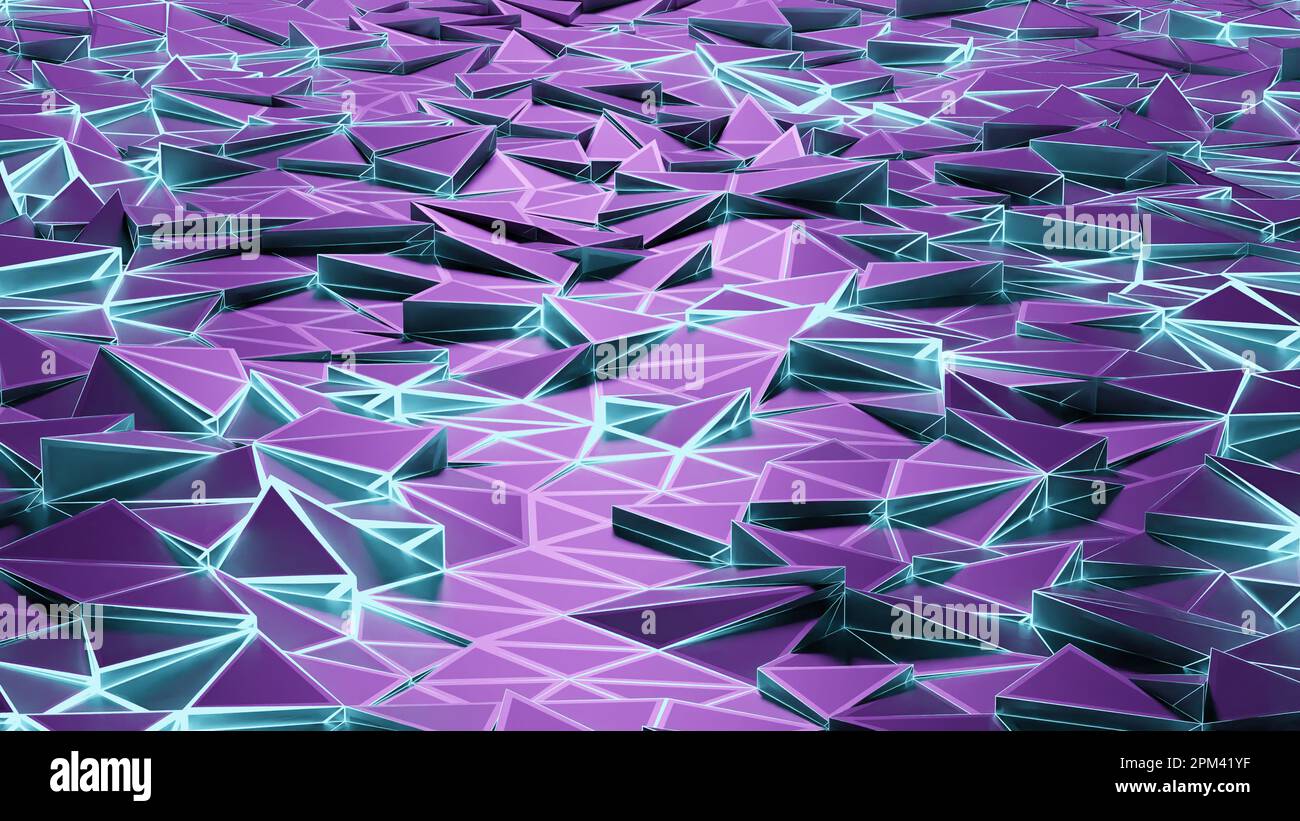Abstract blue purple glowing background with sharp edge triangles and polygons, polygonal ...