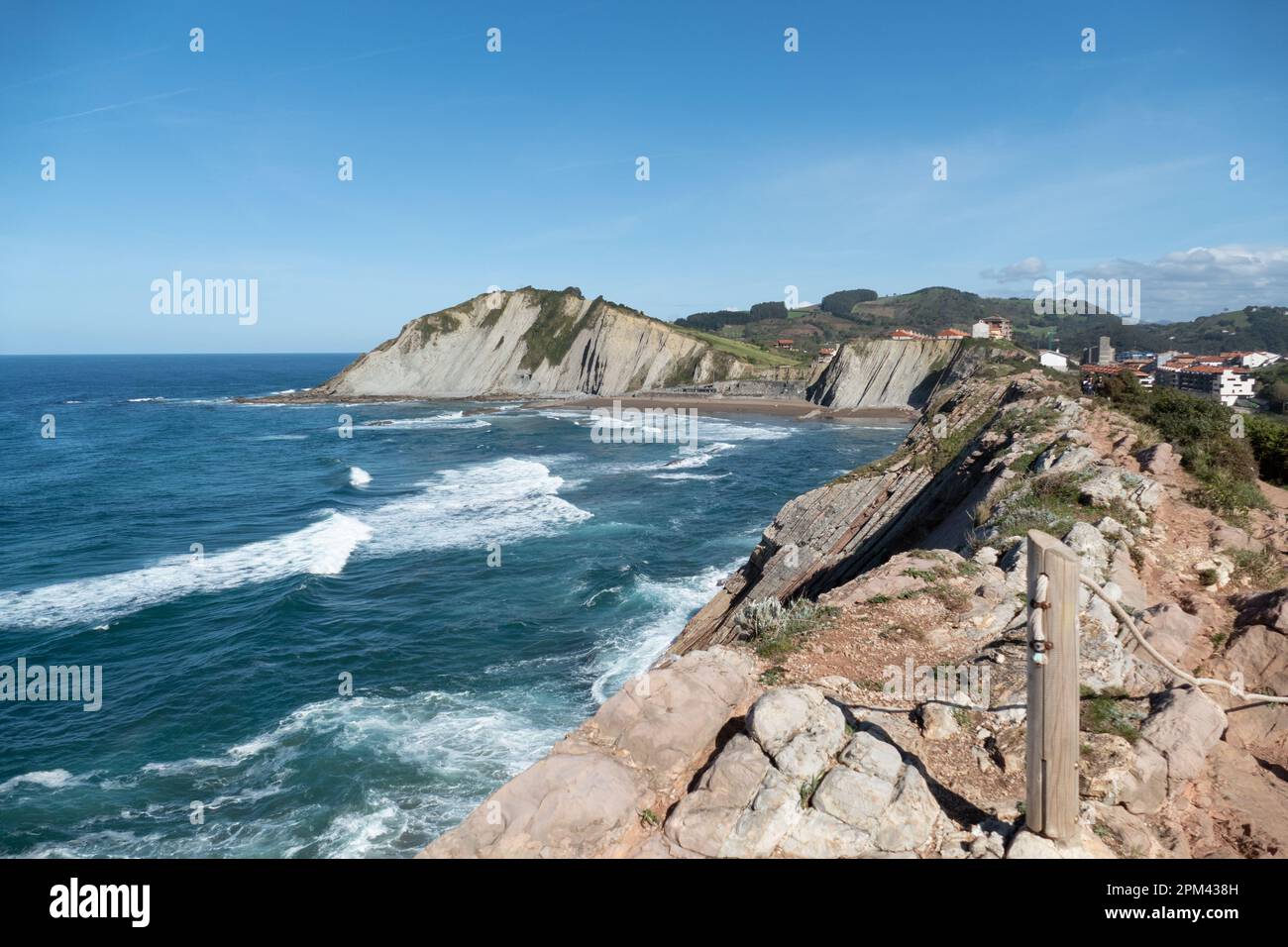 scenic coast landscape at Zumaia Flysch trail in the basque country ...