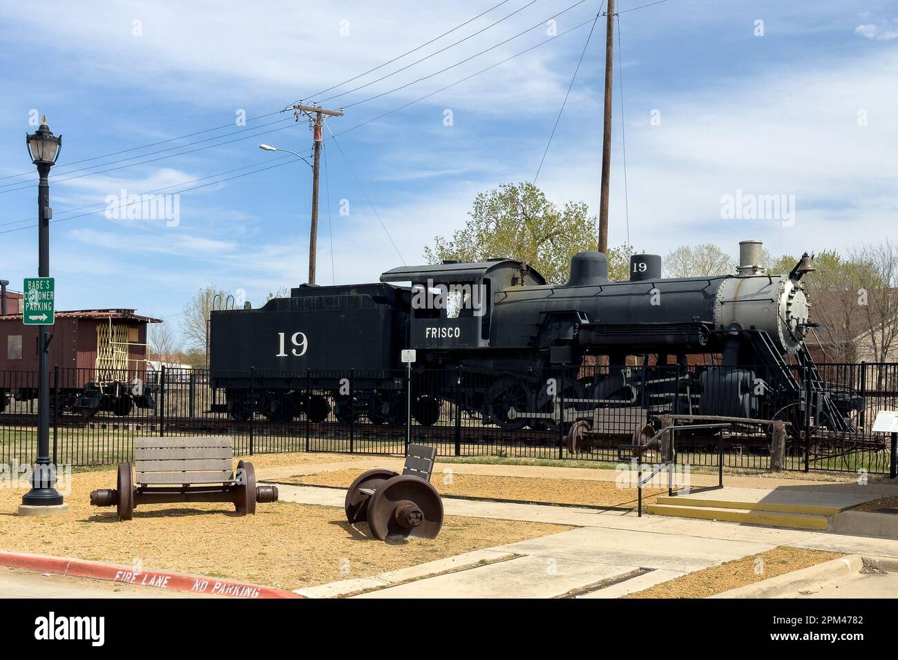 Frisco, Texas, USA - April 10, 202. Old railway car, museum exhibits ...