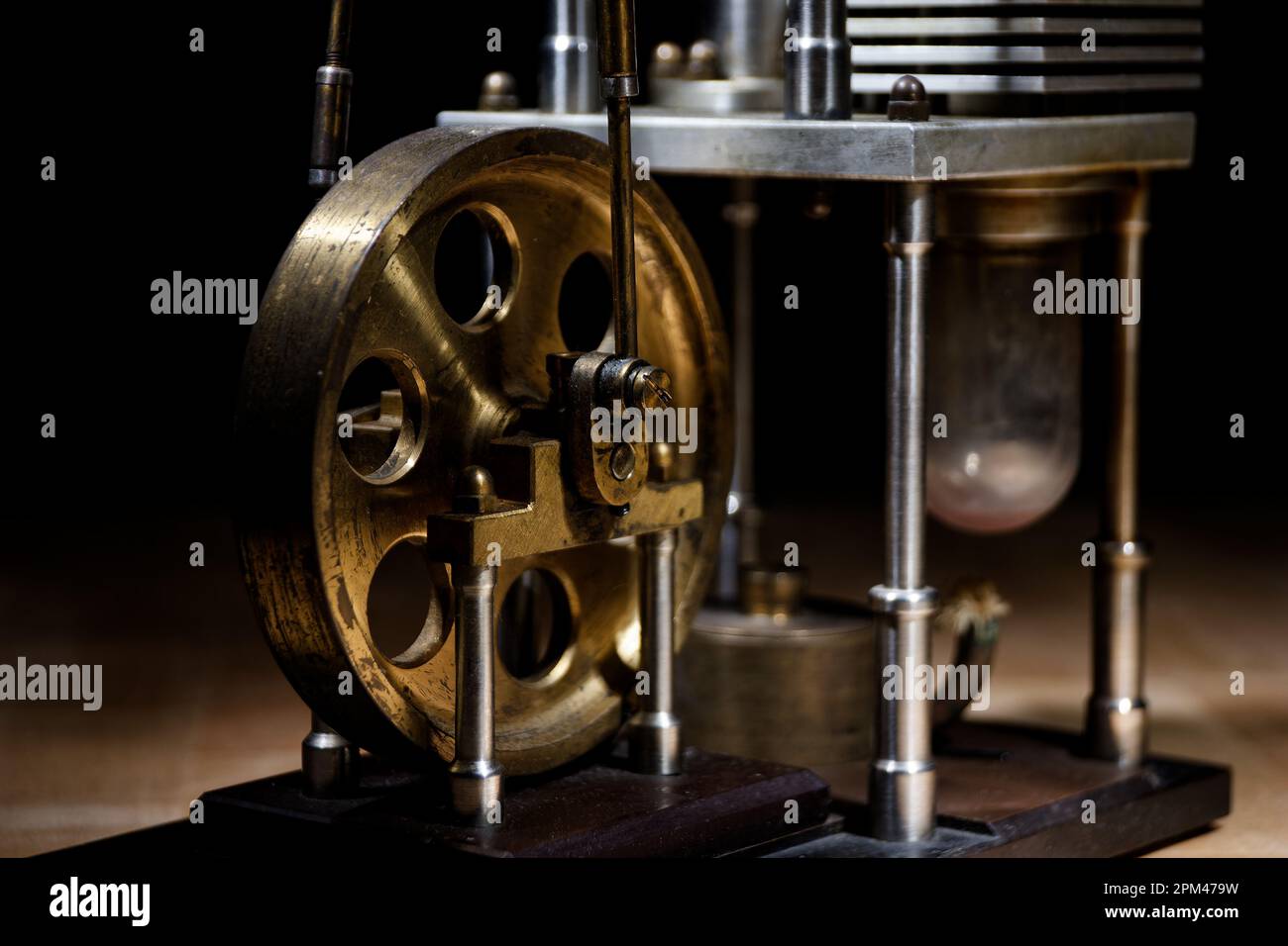 closeup of a stirling engine construction with real shadows and black ...