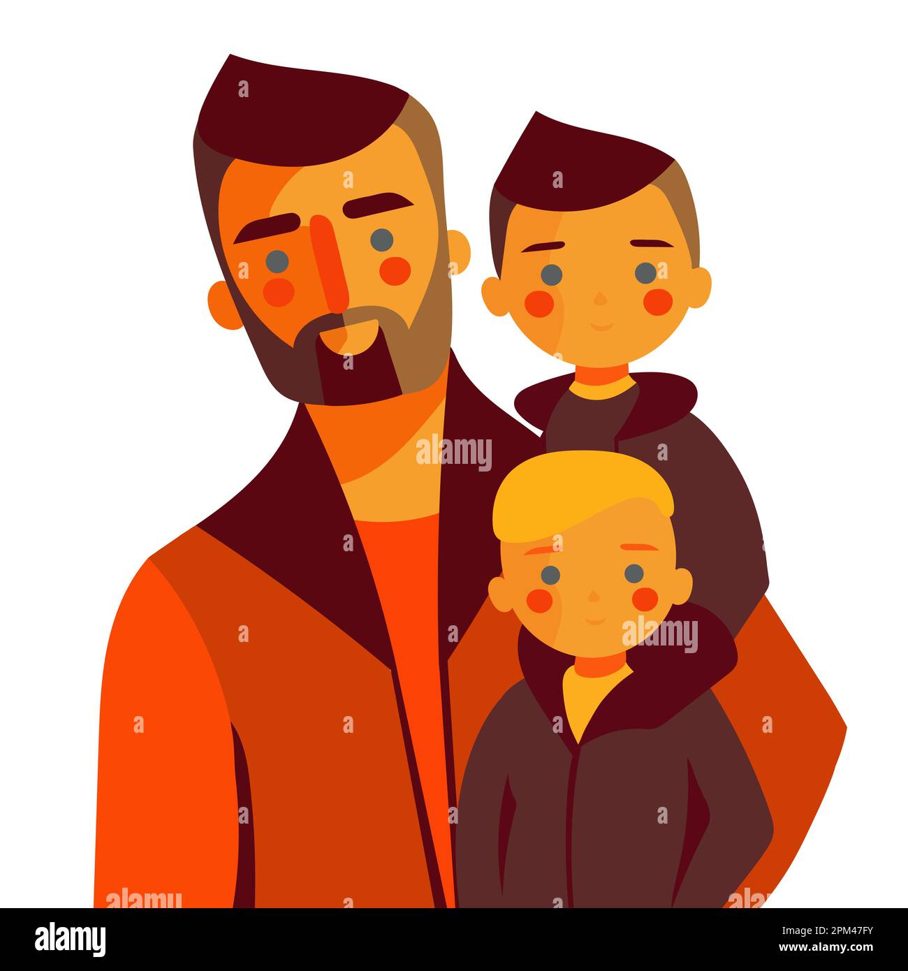 Father and sons. Stylish vector illustration in modern flat style ...
